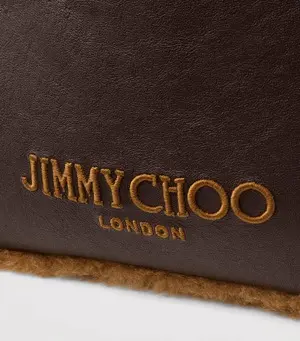 JIMMY CHOO Leather Shearling-trim Drawstring Pouch