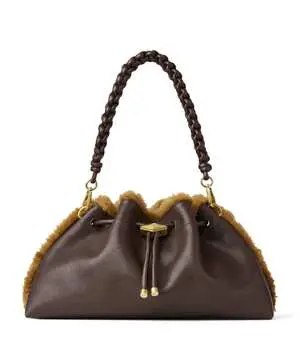JIMMY CHOO Leather Shearling-trim Bon Bon Shoulder Bag