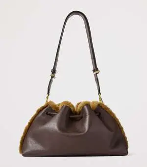 JIMMY CHOO Leather Shearling-trim Bon Bon Shoulder Bag