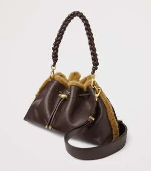 JIMMY CHOO Leather Shearling-trim Bon Bon Shoulder Bag