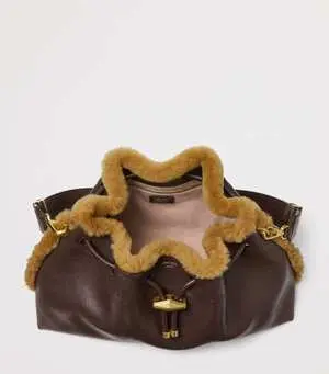 JIMMY CHOO Leather Shearling-trim Bon Bon Shoulder Bag