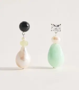 Completedworks Sterling Mixed Bead Peat Asymmetric Drop Earrings - Silver