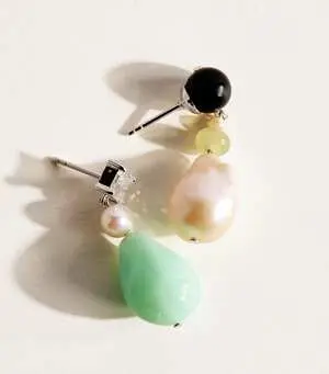Completedworks Sterling Mixed Bead Peat Asymmetric Drop Earrings