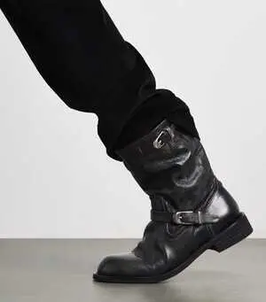 SYSTEM Leather Buckle Ankle Boots