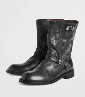 SYSTEM Leather Buckle Ankle Boots