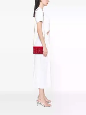 Saint Laurent 2018 Grain De Poudre Chevron Monogram Envelope Wallet On Chain Crossbody Bag - Red