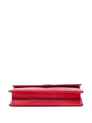 Saint Laurent 2018 Grain De Poudre Chevron Monogram Envelope Wallet On Chain Crossbody Bag - Red