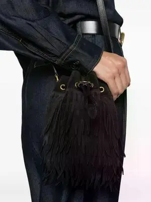Mulberry Fringed Drawstring Bucket Bag
