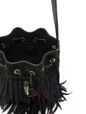 Mulberry Fringed Drawstring Bucket Bag