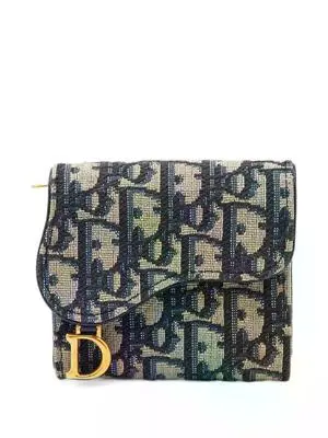 Dior 2022 Saddle Lotus Oblique Jacquard Wallet - Blue