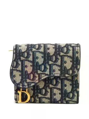 Dior 2022 Saddle Lotus Oblique Jacquard Wallet - Blue