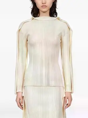 Issey Miyake Ribbed-knit Ruffled Top - Neutrals