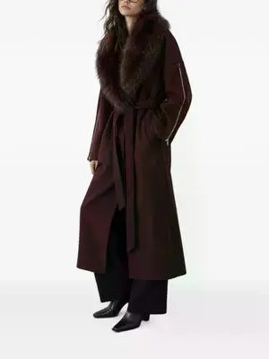 POCHE PARIS Faux-fur Trim Belted Coat