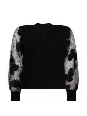 Derhy Nathea Floral-appliqué Mesh-sleeve Sweater - Black