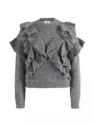 Elisabetta Franchi Knit Pullover With Ruffles - Grey