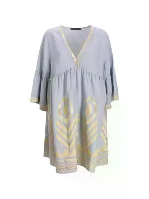 Greek Archaic Kori Embroidered Ruffled Dress