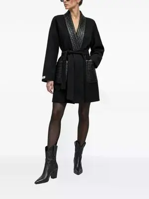 POCHE PARIS Woven-trim Belted Coat