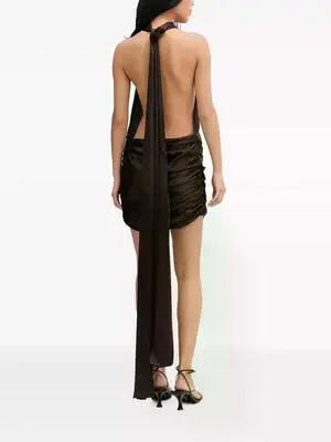 LA MANIA Omri Halterneck Ruched Mini Dress