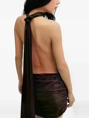 LA MANIA Omri Halterneck Ruched Mini Dress
