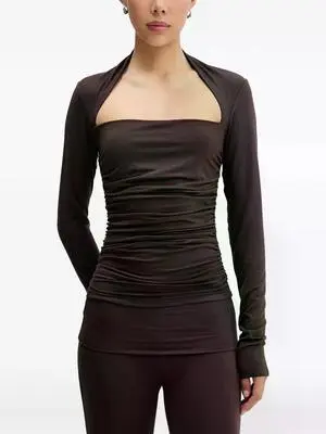 LA MANIA Sorrel Ruched Cut-out Top - Brown