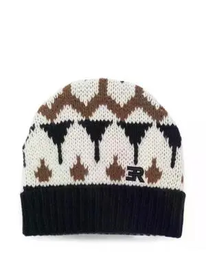 ERMANNO FIRENZE Fair Isle-knit Logo-patch Beanie Hat - Neutrals