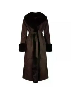 Derhy Galice Faux-fur Trim Belted Coat