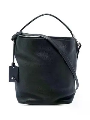 Burberry 2000-2017 Medium Grained Calfskin And Mega Check Canvas Ashby Bucket Bag Satchel - Black
