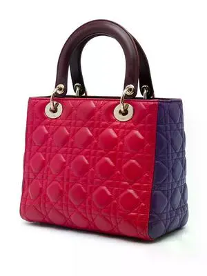 Dior 2015 Medium Tricolor Lambskin Cannage Lady Satchel - Purple