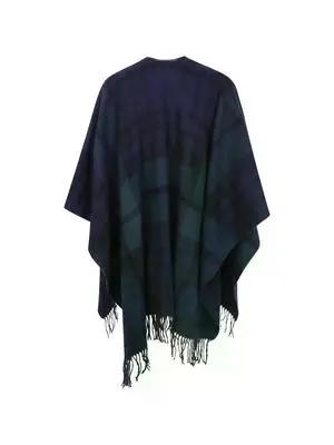 Ralph Lauren Check-pattern Fringed Poncho - Blue