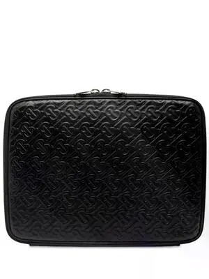 Burberry 2018-2023 Tb Monogram Embossed Calfskin Laptop Case Business Bag - Black