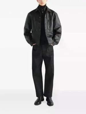 LEMAIRE Workwear Overshirt In Coated Denim - Brown