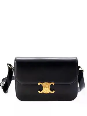 Celine Triomphe Shoulder Bag Smooth Calfskin Medium Crossbody Bag - Black