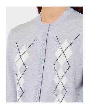 Liu Jo Wool Cardigan With Argyle-pattern - Gray-blue
