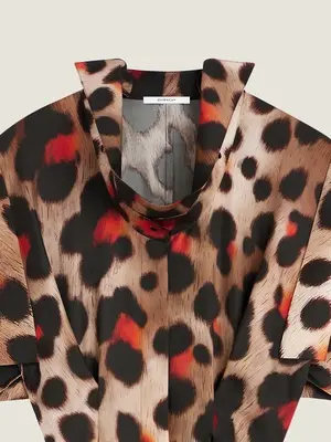 Givenchy Shirt Dress In Leopard Silk With Deconstructed Collar