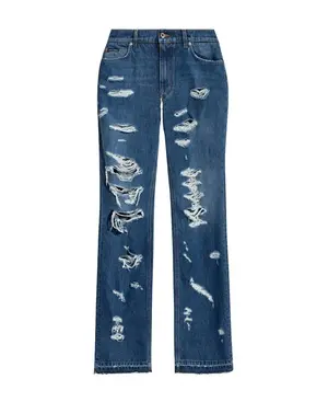 Dolce & Gabbana Dolce Gabbana Logo Plaque Distressed Jeans