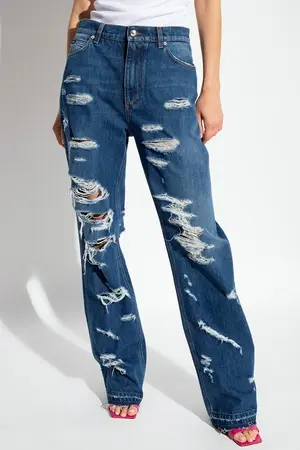 Dolce & Gabbana Dolce Gabbana Logo Plaque Distressed Jeans