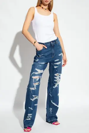 Dolce & Gabbana Dolce Gabbana Logo Plaque Distressed Jeans