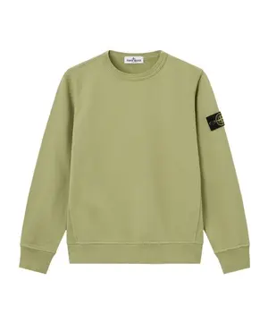 Stone Island Regular-fit Crewneck Sweatshirt With Ribbed Side Bands - Sage