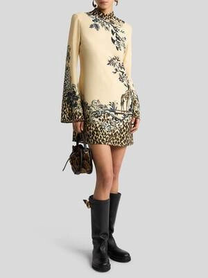 Etro Envers Satin Mini Dress With Front Print And Leopard Motif