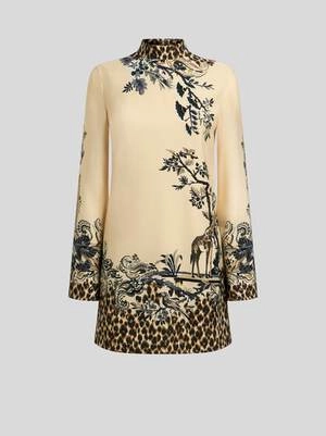 Etro Envers Satin Mini Dress With Front Print And Leopard Motif