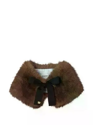 Sandro Faux-fur Bow-detail Scarf - Brown