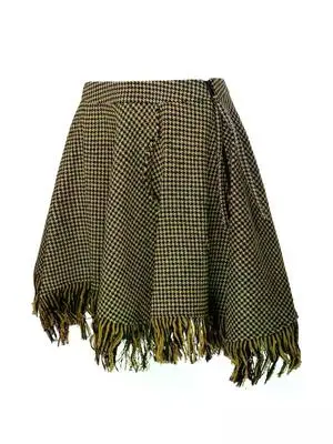 GANNI Houndstooth-pattern Fringed Skirt