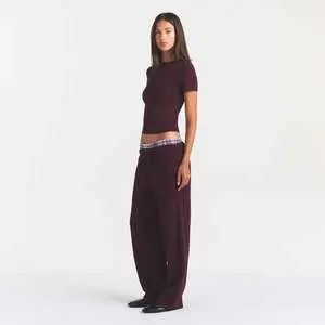 SKIMS Straight Leg Pants | Red | | Cotton Fleece - Currant