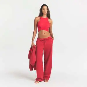 SKIMS Straight Leg Pants | Red | | Cotton Fleece - Washed Red