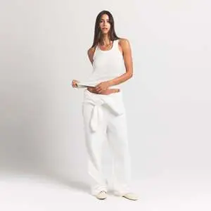 SKIMS Straight Leg Pants | White | | Cotton Fleece - Marble