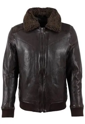 MAURITIUS Brown Men’s Leather Jacket With Shearling Collar Grovig