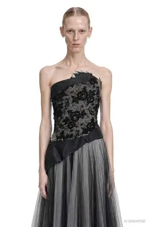 MARC LE BIHAN Beaded Brocade Corset Top