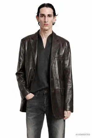 Emporio Armani Shiny Drummed Leather Blazer