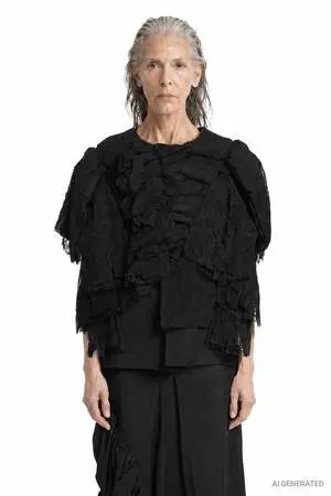 Comme Des Garçons Coated Lace Long Sleeve Top