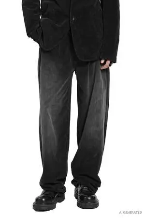 ANDREA YA AQOV Pleated Corduroy Pants - Black
